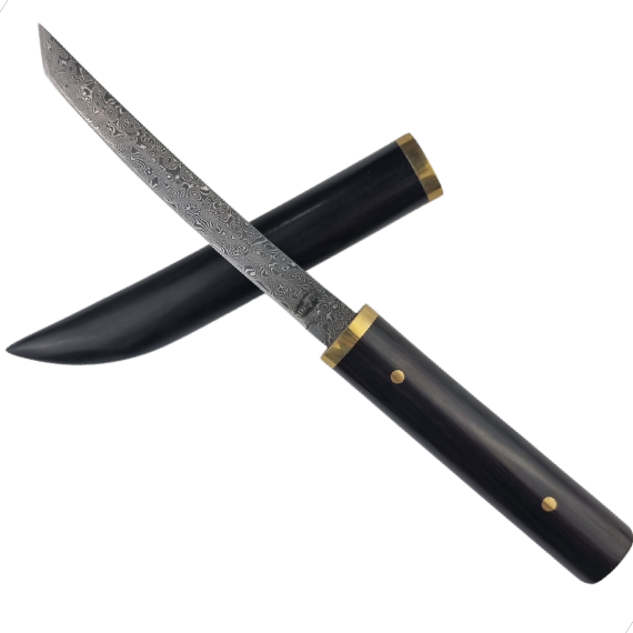 Faca em aço Damasco - Lâmina Tanto com guarda em madeira